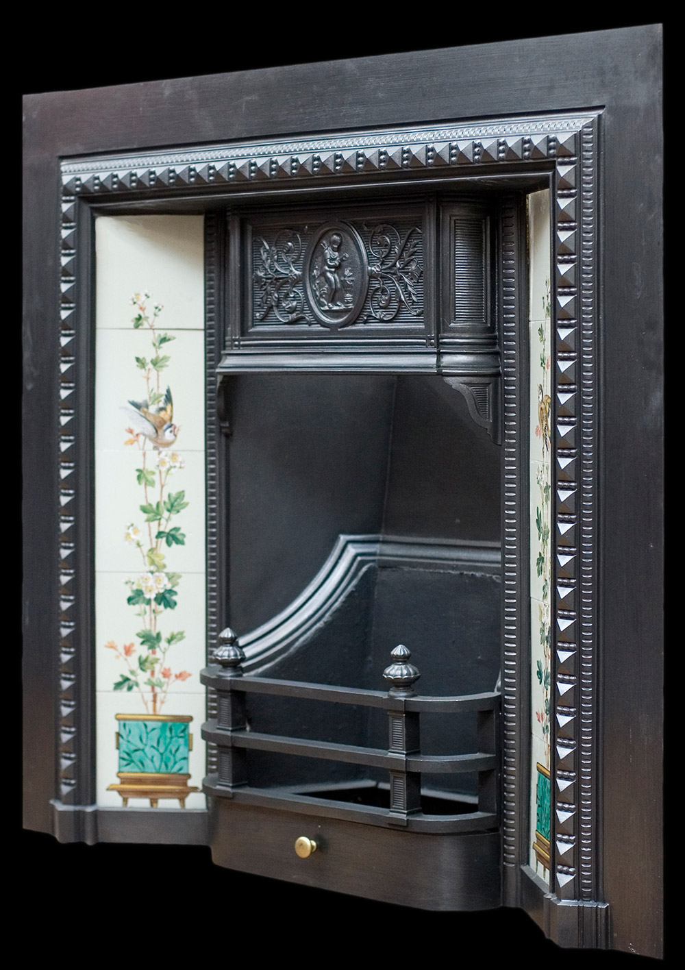 antique fireplace insert with tiles
