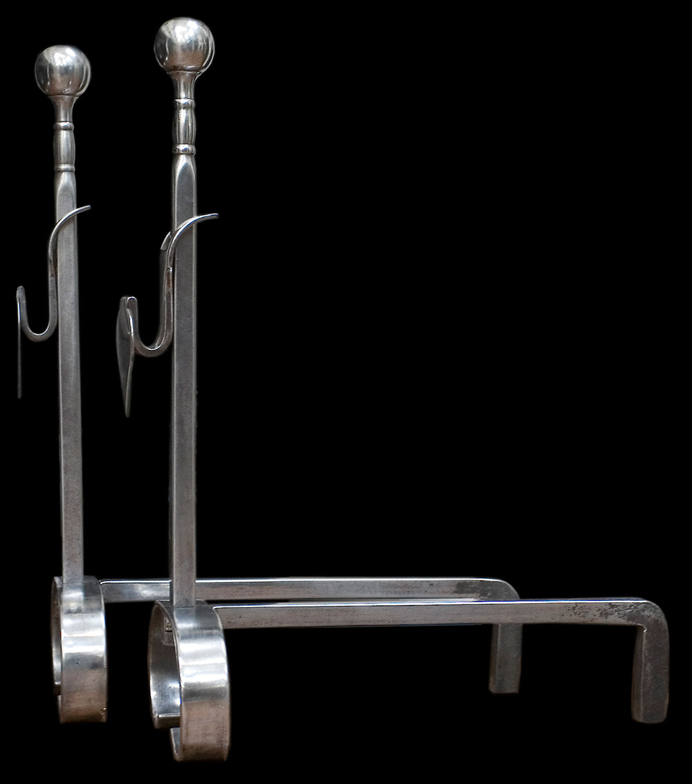 Arts and Crafts Polished Steel Fire dogs