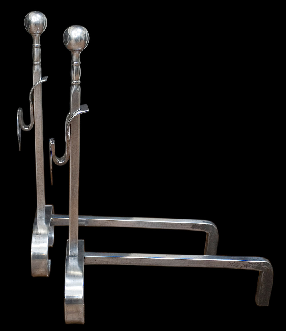 Arts and Crafts Polished Steel Fire dogs