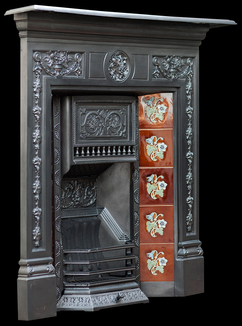 Tiled Primrose combination grate - Antique Fireplace Restoration