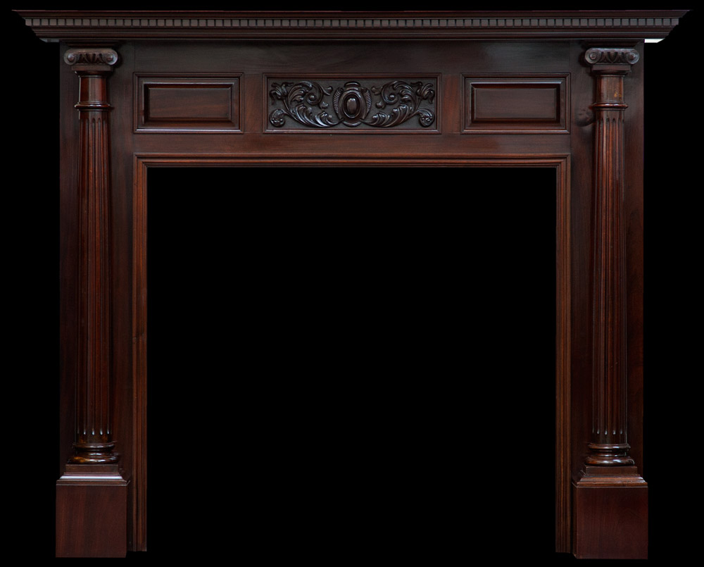 Mahogany fireplace with fluted columns