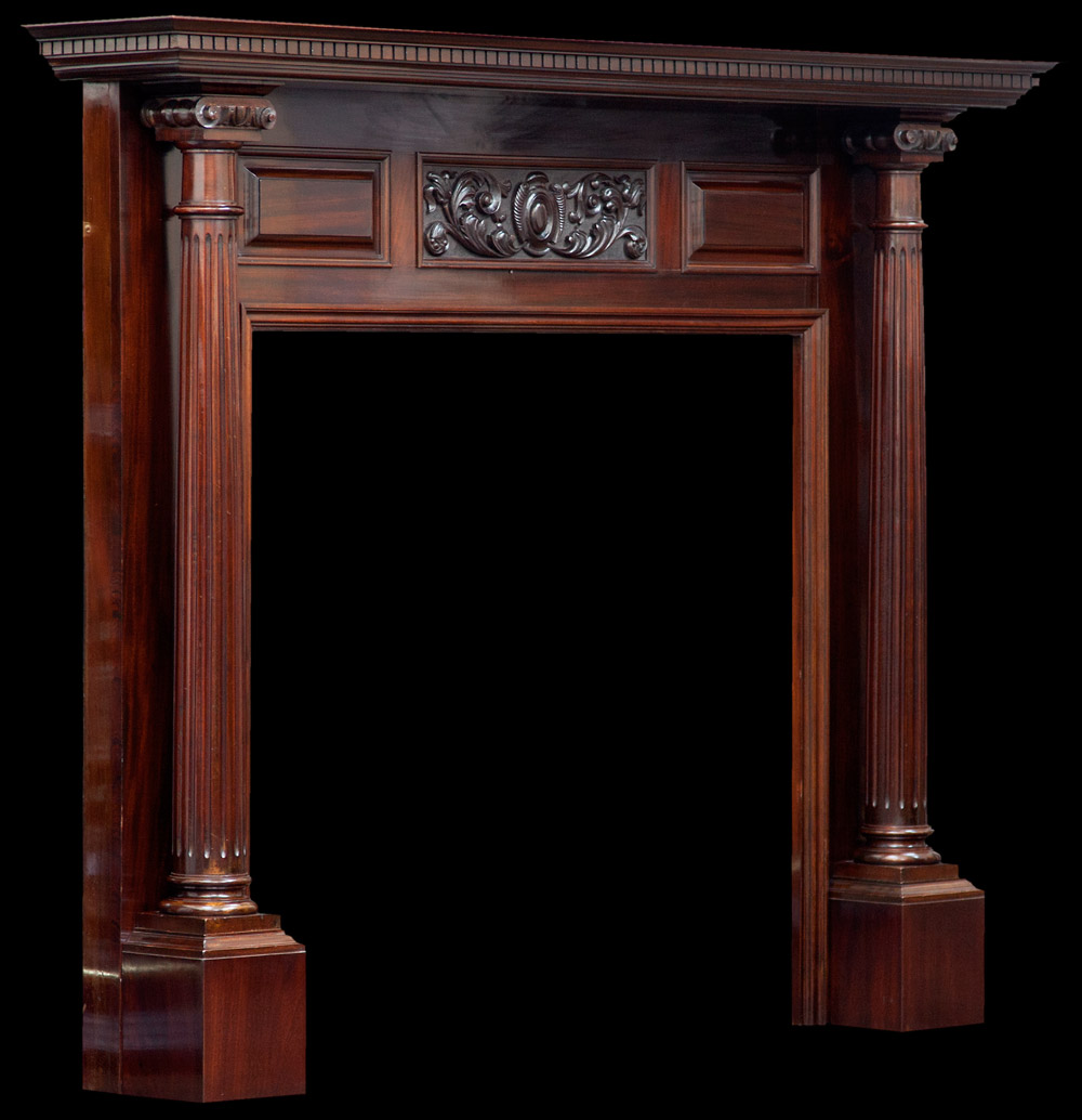 Mahogany fireplace with fluted columns